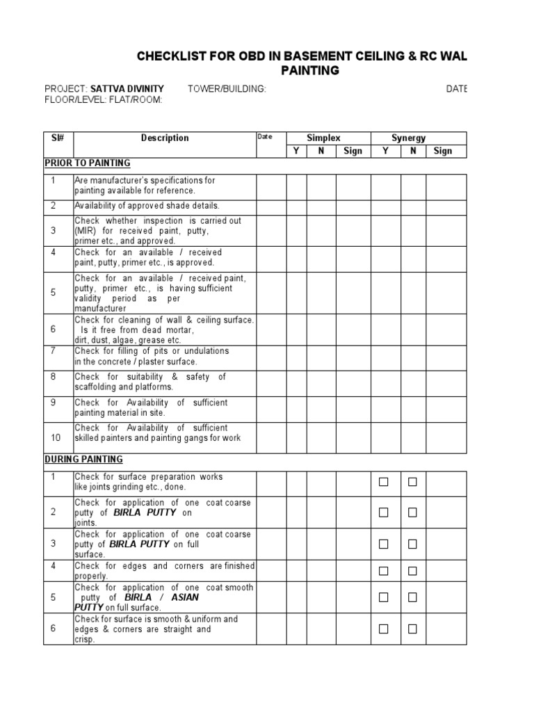 Checklist - Internal Painting Work | PDF | Paint | Paintings
