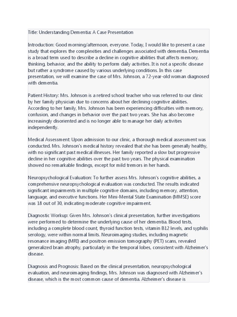 Dementia Case Presentation | PDF | Alzheimer's Disease | Dementia