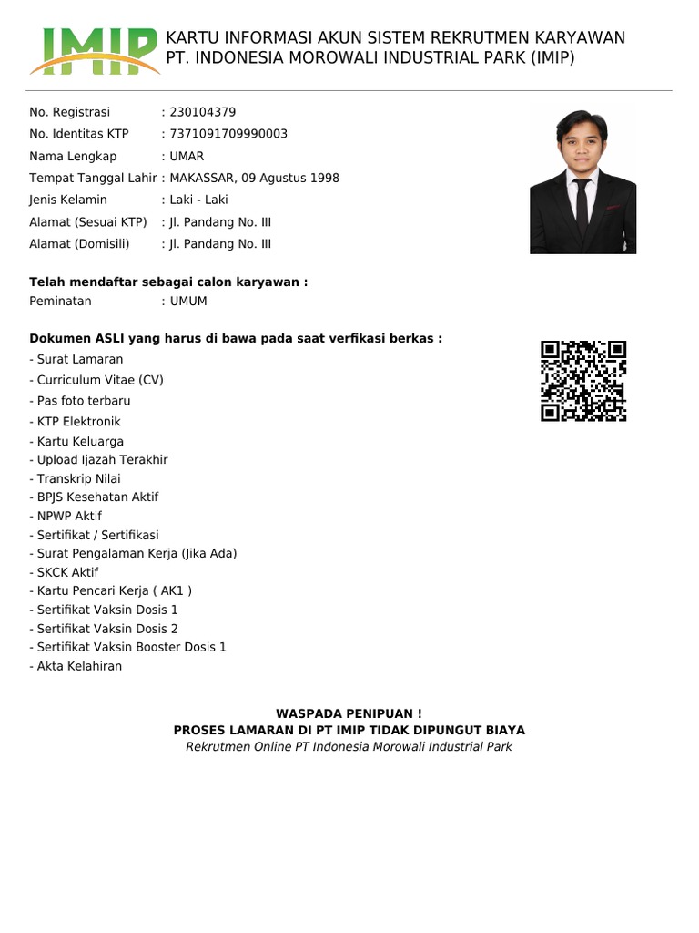 Form - Registrasi - IMIP UMAR | PDF