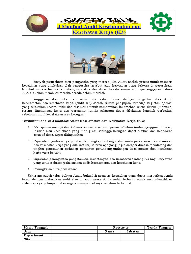 4 Manfaat Audit Keselamatan Dan Kesehatan Kerja (K3) | PDF