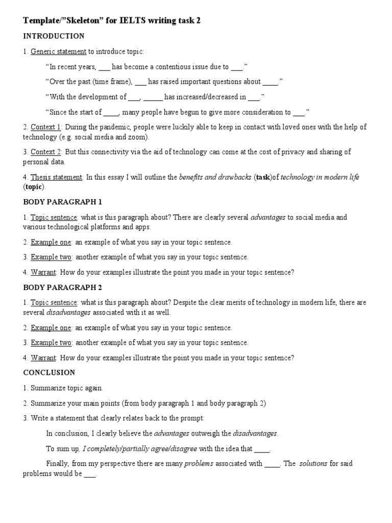 Template Skeleton For IELTS Writing Task 2 | PDF