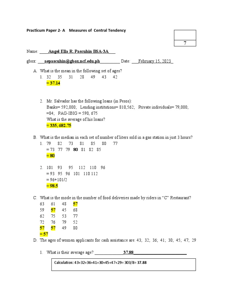 CAF Unit 4 Practicum Paper - Pascuhin BSA3A | PDF | Mean