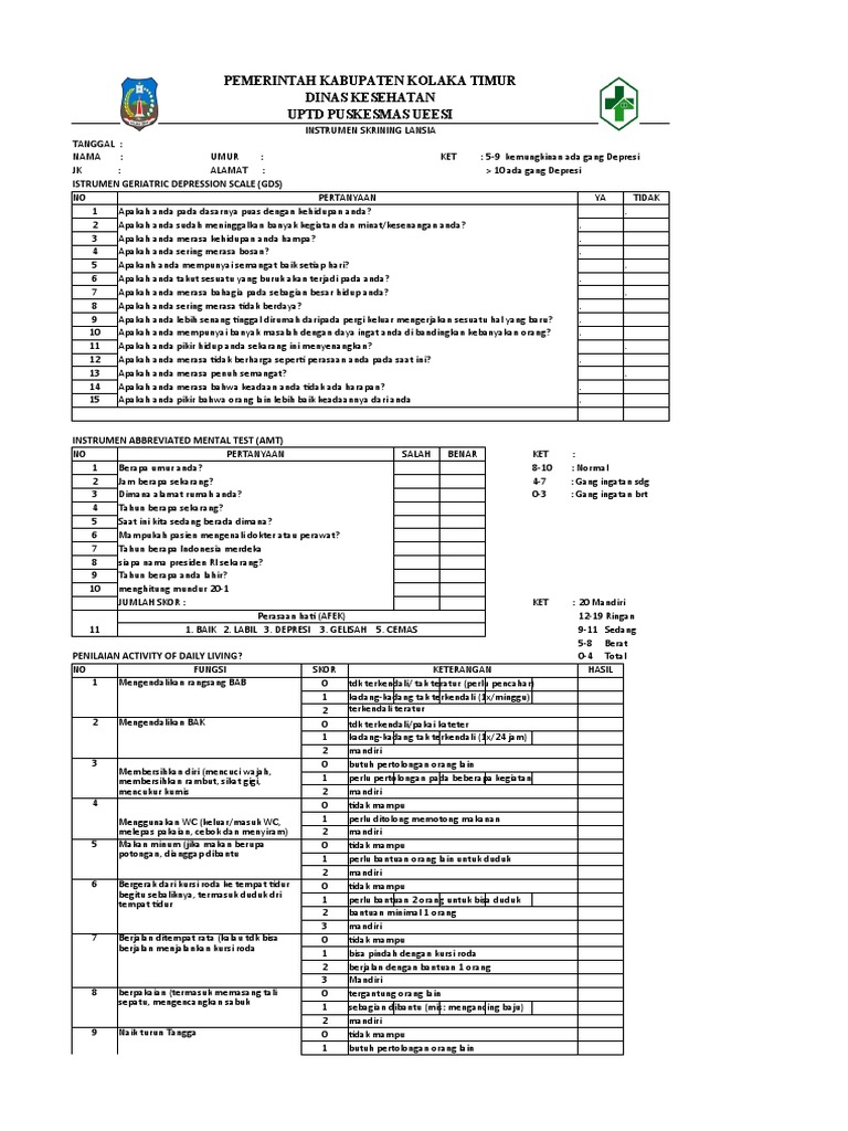 Lembar Skrining Lansia | PDF