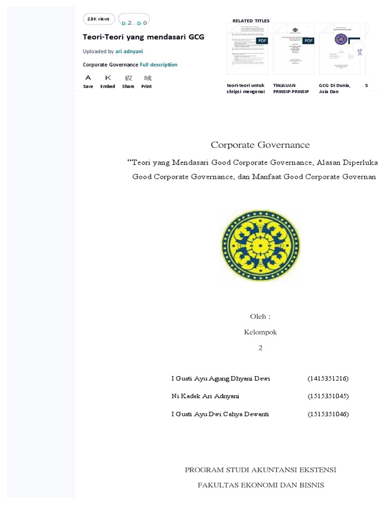 PDF Teori Teori Yang Mendasari GCG | PDF