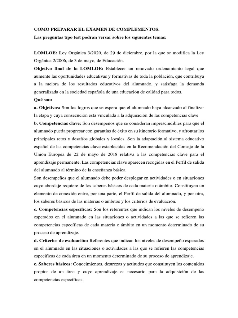 Todas Las Preguntas Examen Complementos 2.0 | PDF | Aprendizaje | Enseñando