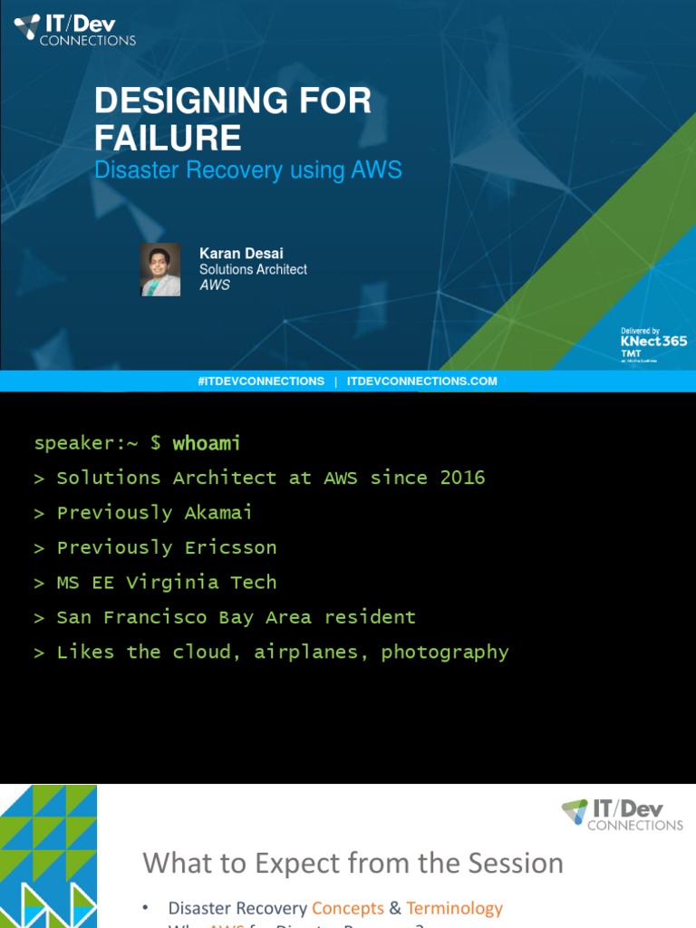 Designing For Failure Disaster Recovery Using AWS KaranDesai | PDF ...