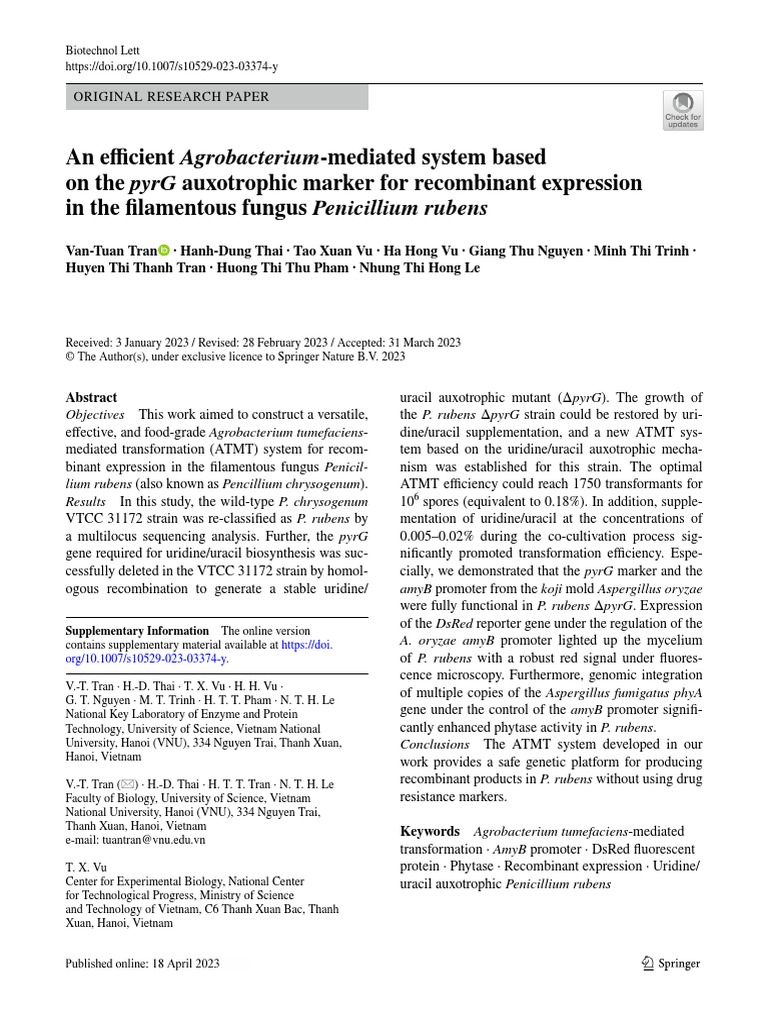 An Efficient Agrobacterium-Mediated System Based On The PyrG ...