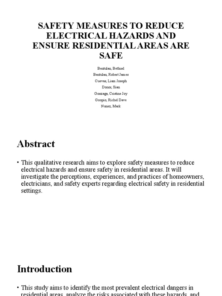 SAFETY MEASURES TO REDUCE ELECTRICAL HAZARDS AND ENSURE RESIDENTIAL ...