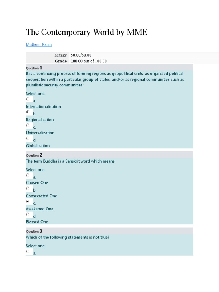 The Contemporary World Midterm Exam | PDF