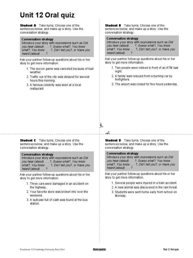 Unit 12 Oral Quiz: Storytelling Strategies | PDF | Language Arts ...