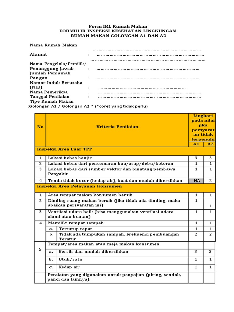 1. Formulir Ikl Rumah Makan | PDF