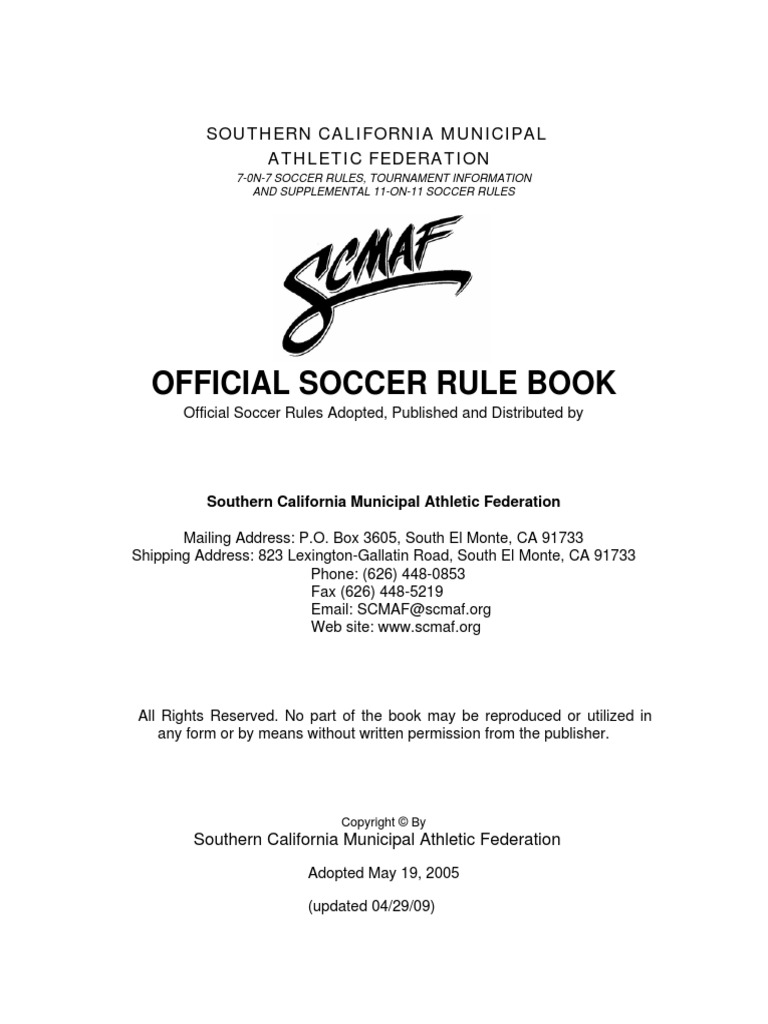 SCMAF Official Soccer Rule Book | PDF | Identity Document | Association ...