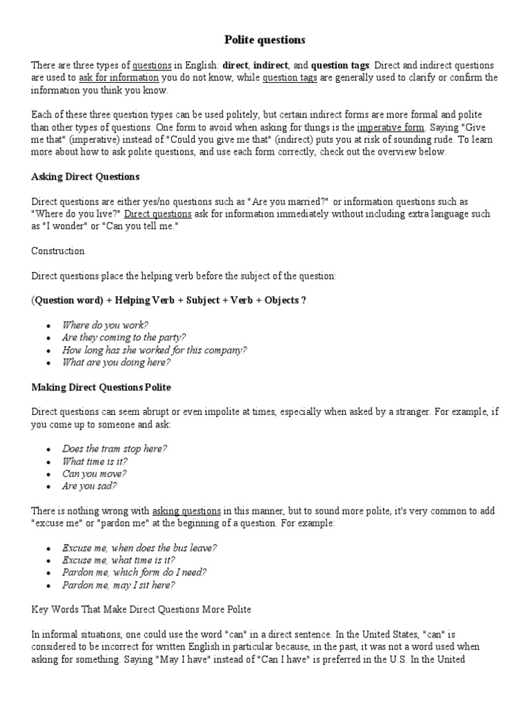 Polite Questions | PDF