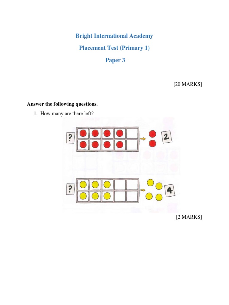 Primary 1 Placement Test Paper 3 | PDF