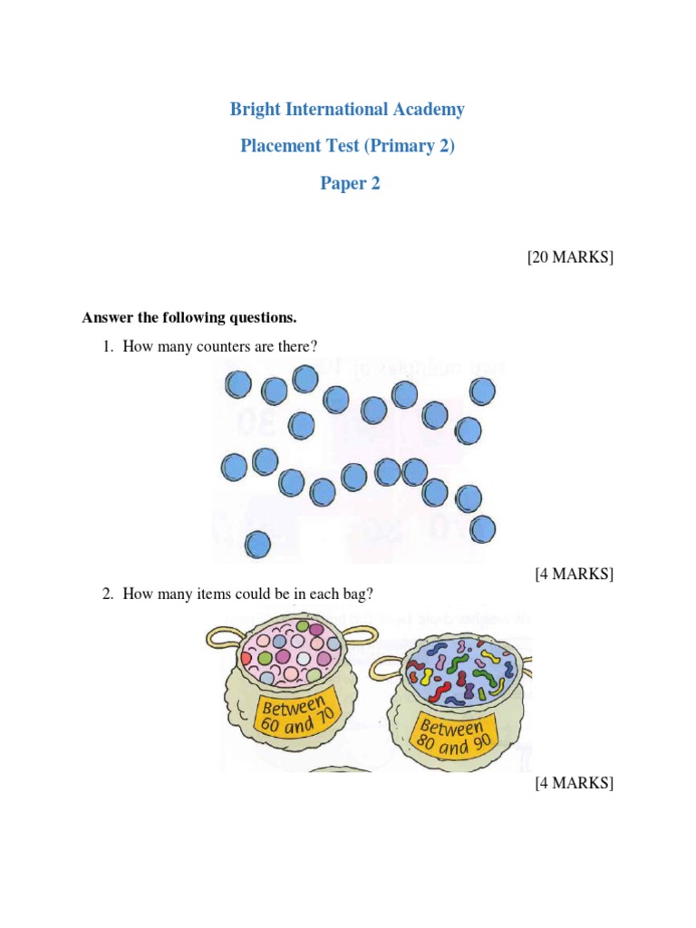 Primary 2 Paper 2 Math Placement Test | PDF