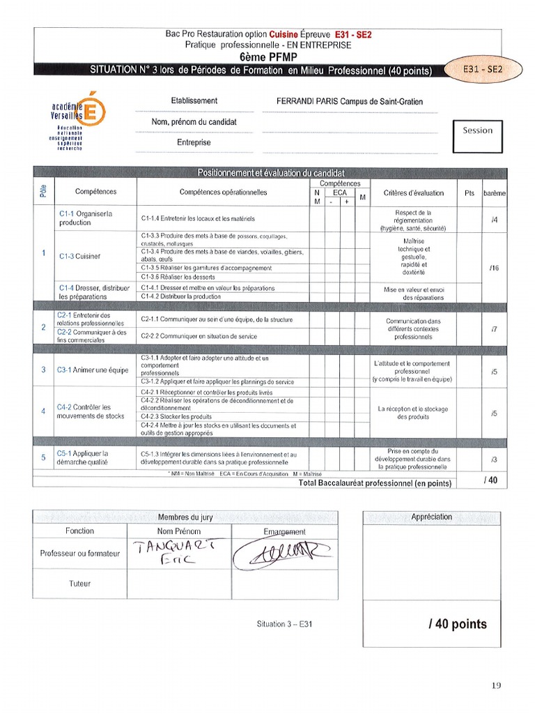 Fiche Pratique Professionelle EN ENTREPRISE BAC PRO CUISINE-06062023165808 | PDF