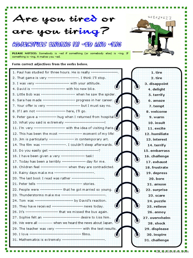 Adjectives Ending in - Ed and - Ing | PDF
