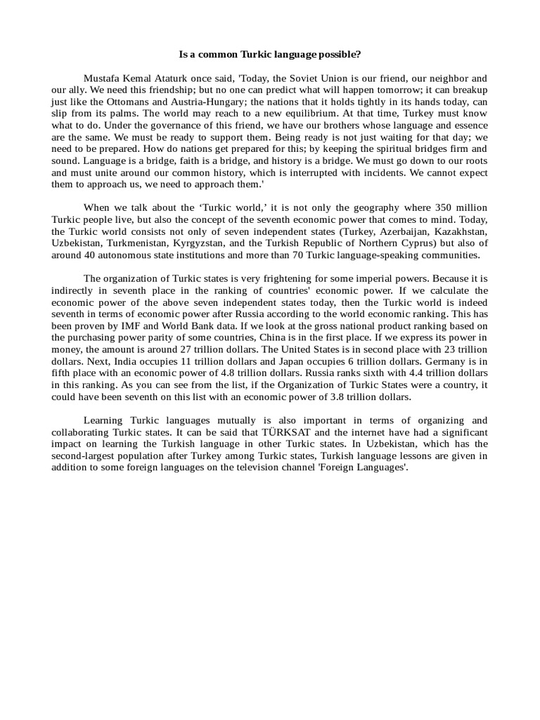 Is A Common Turkic Language Possible | PDF | Turkey | Central Asia