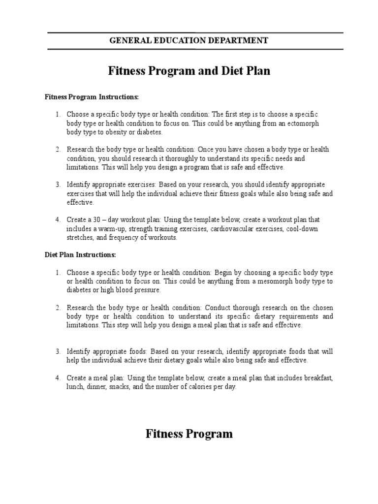 Diet Plan Fitness Program | PDF | Aerobic Exercise | Strength Training