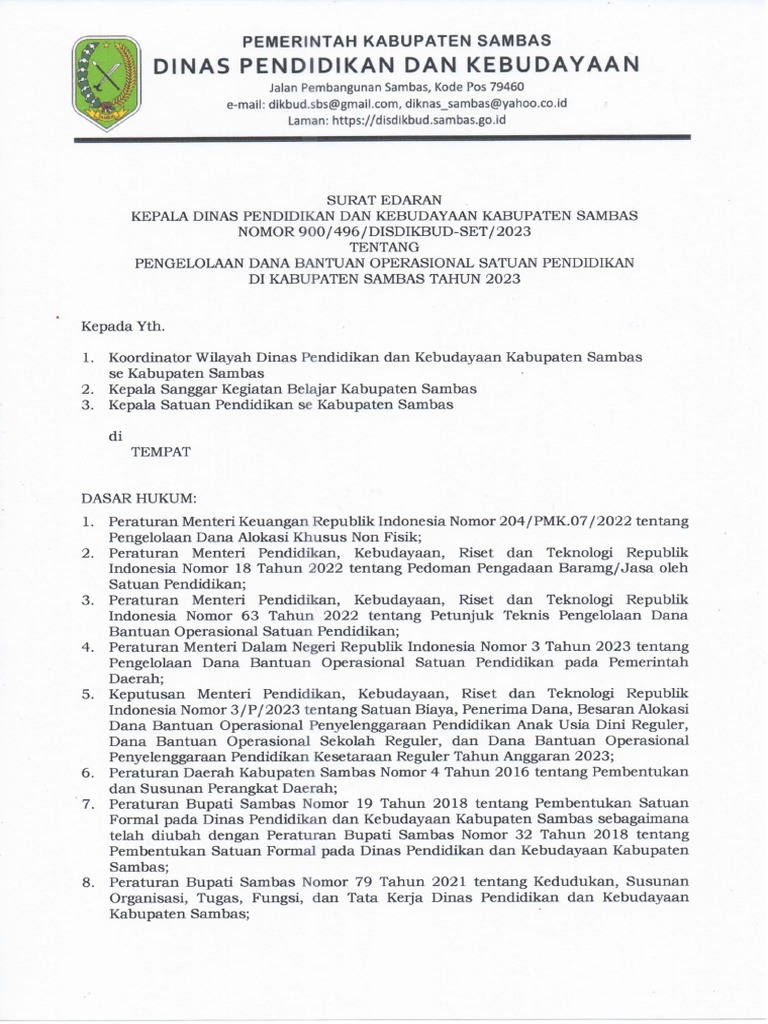 Surat Edaran Kadisdikbud TTG Bosp 2023 | PDF Surat Edaran Kadisdikbud TTG Bosp 2023 | PDF