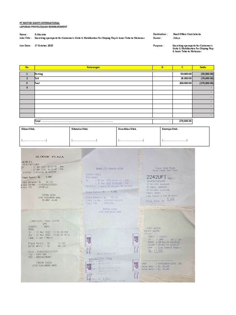 Form Reimburstment Cari Vendor Sparepart, Mobilisasi Tube & Flap TID | PDF