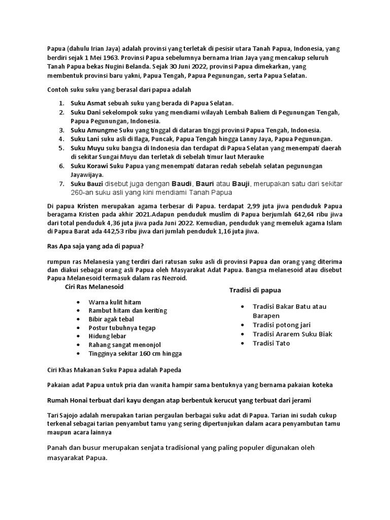 Rangkuman Tentang Papua Tugas PP | PDF