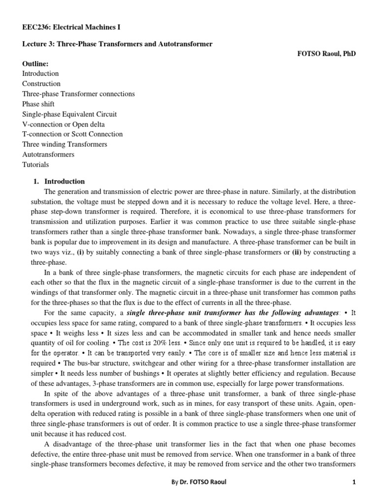 EEC236 - Lecture 3-Three Phase Transformers | PDF | Transformer | Power Engineering