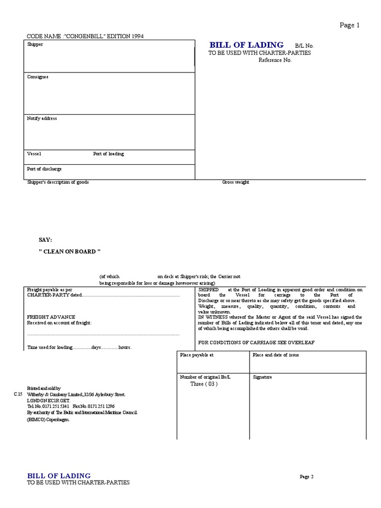 Congenbill Form | PDF