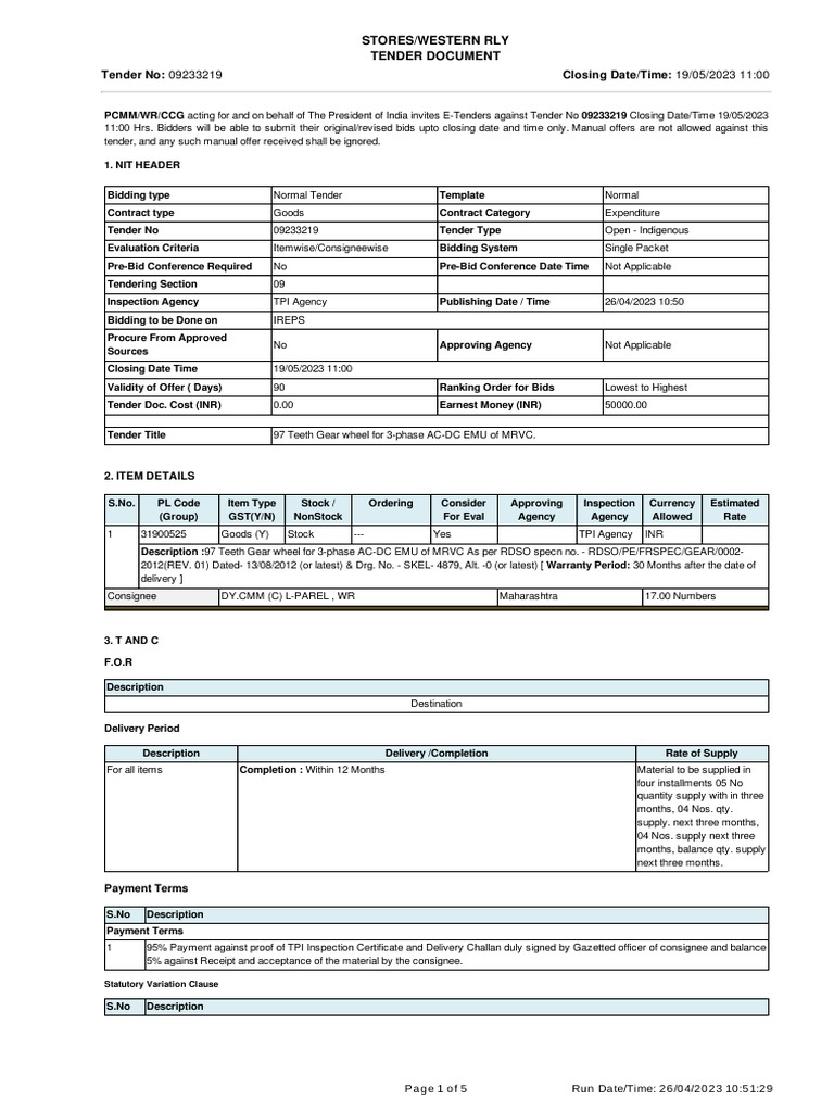 97 Teeth Gear Wheel For 3 Phase AC DC | PDF