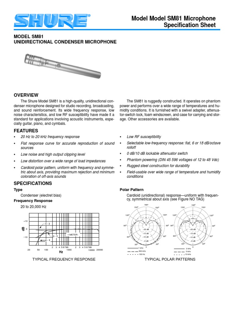 SM81 Microphone Specification Sheet | PDF | Microphone | Audio Electronics