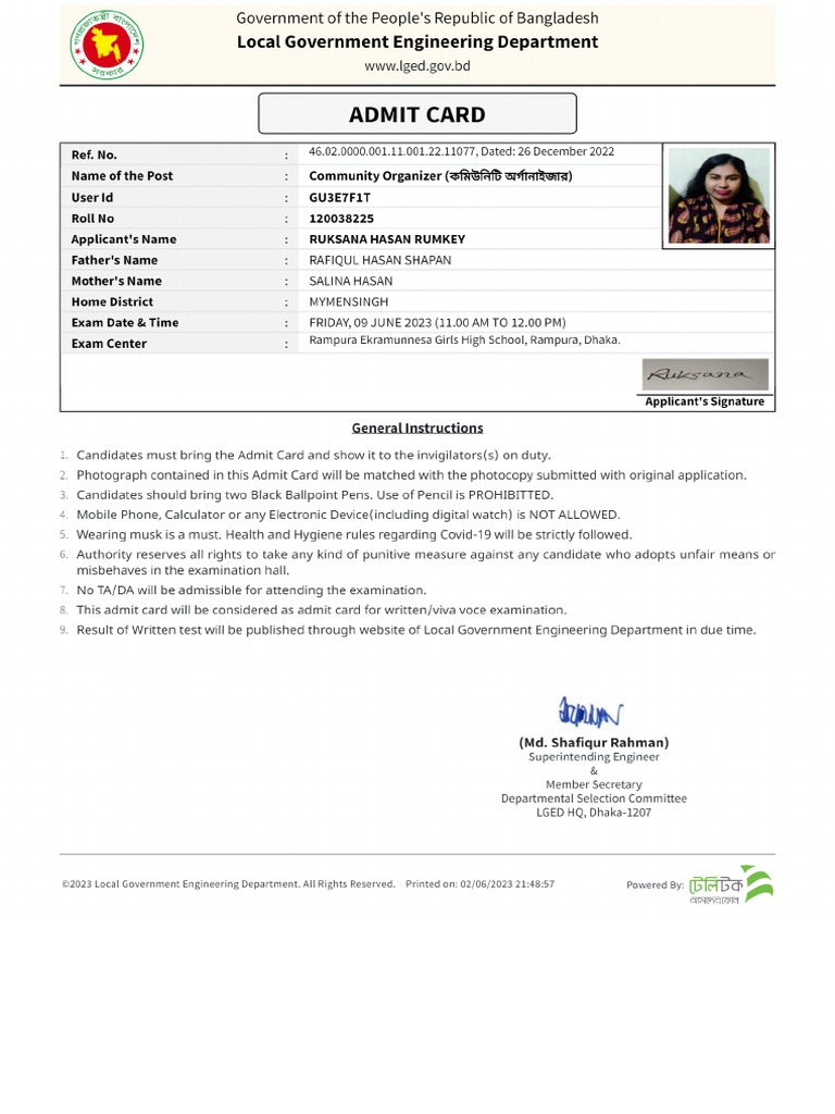 AdmitCard LGED GU3E7F1T | PDF