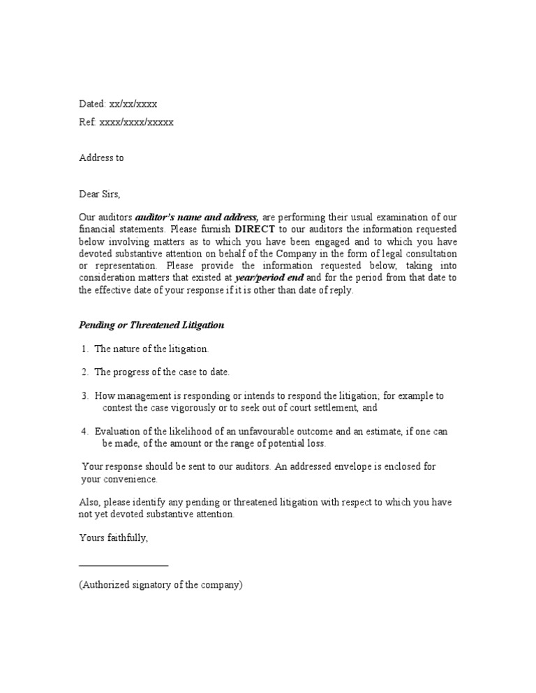 Legal Confirmation Letter for Audit | PDF
