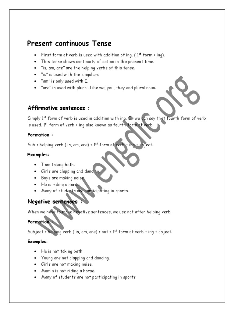 Prresent Continuous Tense | PDF | Verb | Subject (Grammar)