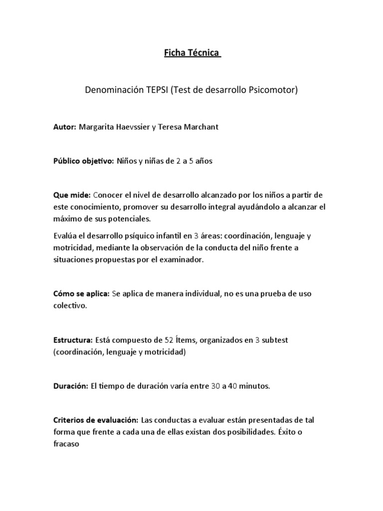 Ficha Técnica tepsi | PDF