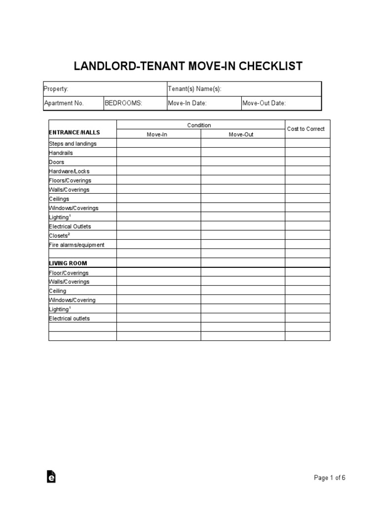 Move in Move Out Landlord Tenant Checklist Form | PDF | Lease ...