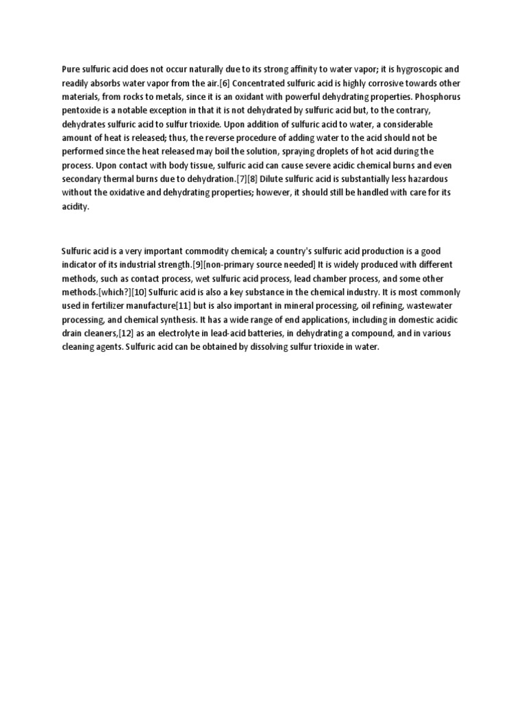 Sulfuric Acid: Properties and Uses | PDF | Science & Mathematics