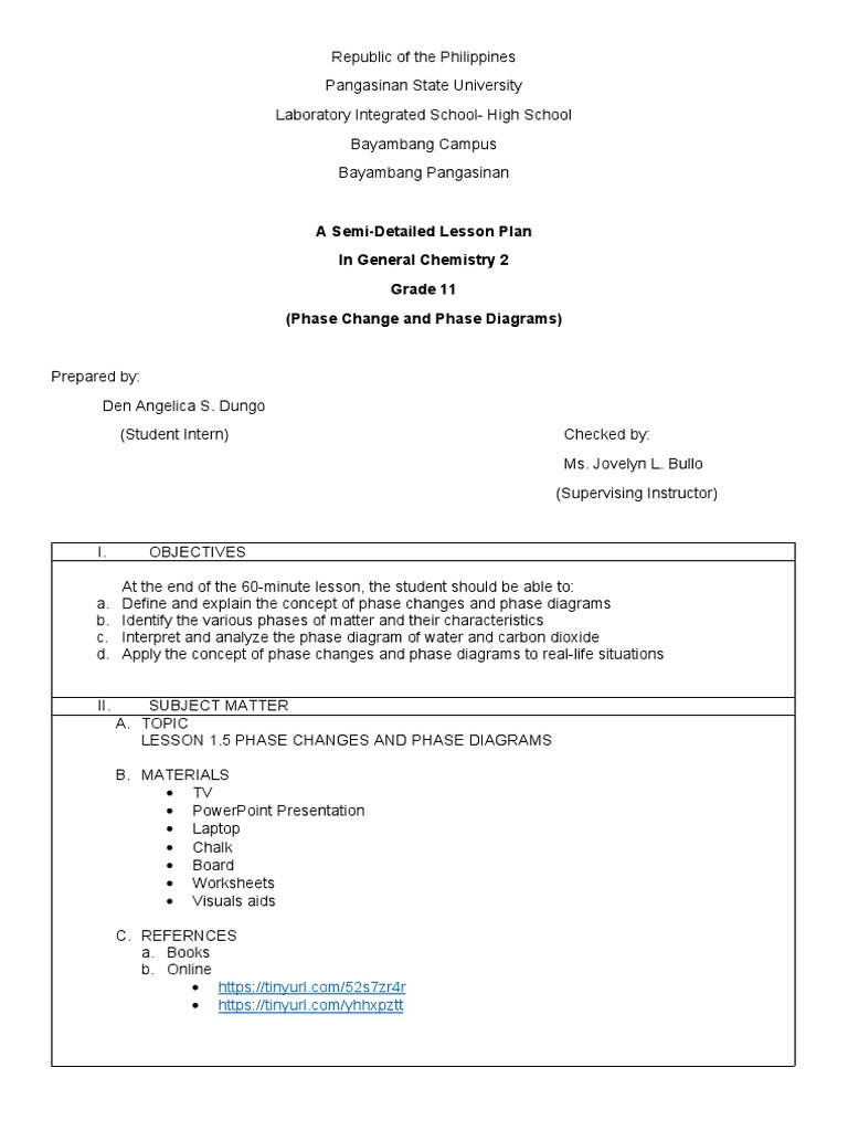 LESSON PLAN Phase Change and Phase Diagram | PDF | Phase (Matter) | Phase Diagram