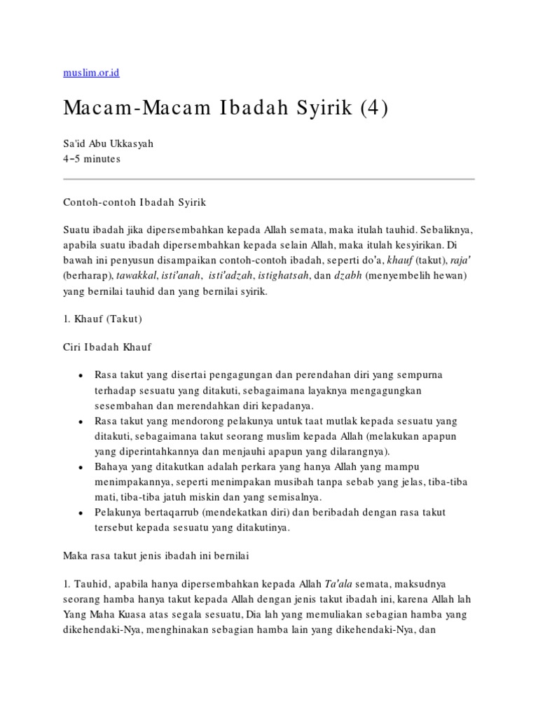 Contoh Ibadah Syirik dalam Islam | PDF