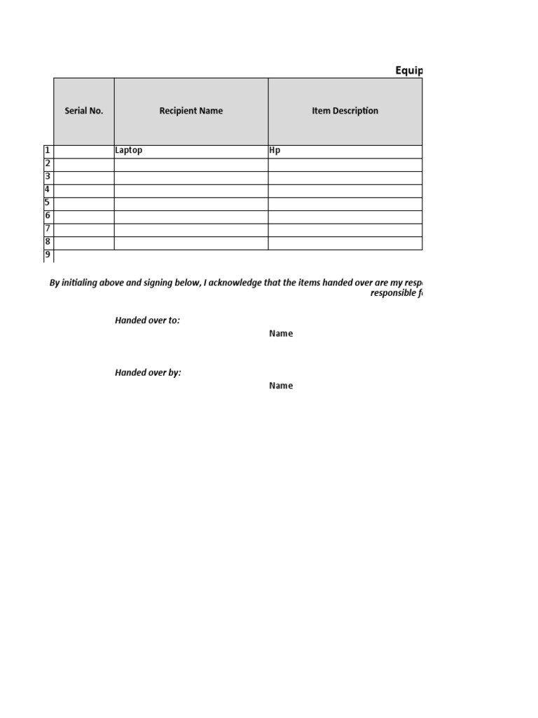 Handover Form | PDF