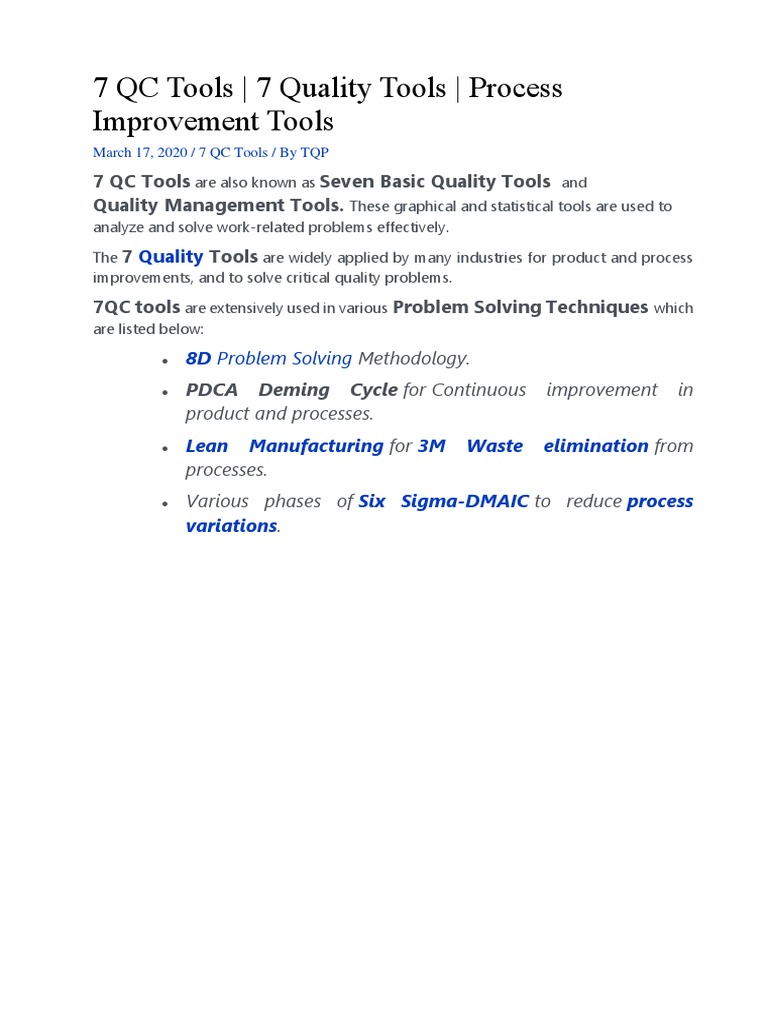 7 QC Tools 7 Quality Tools Process Improvement Tools | PDF | Scatter Plot | Business