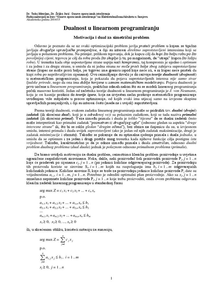 POGLAVLJE 4 Dualnost U Linearnom Programiranju | PDF
