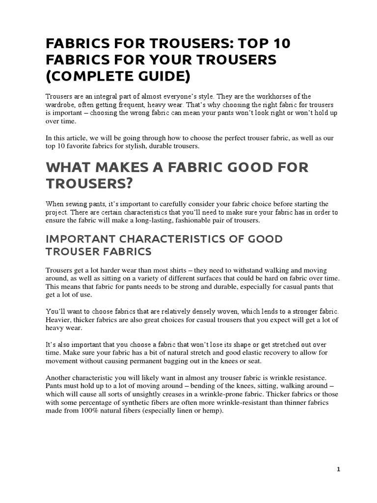 Top 10 Fabrics For Your Trousers | PDF | Linens | Textiles