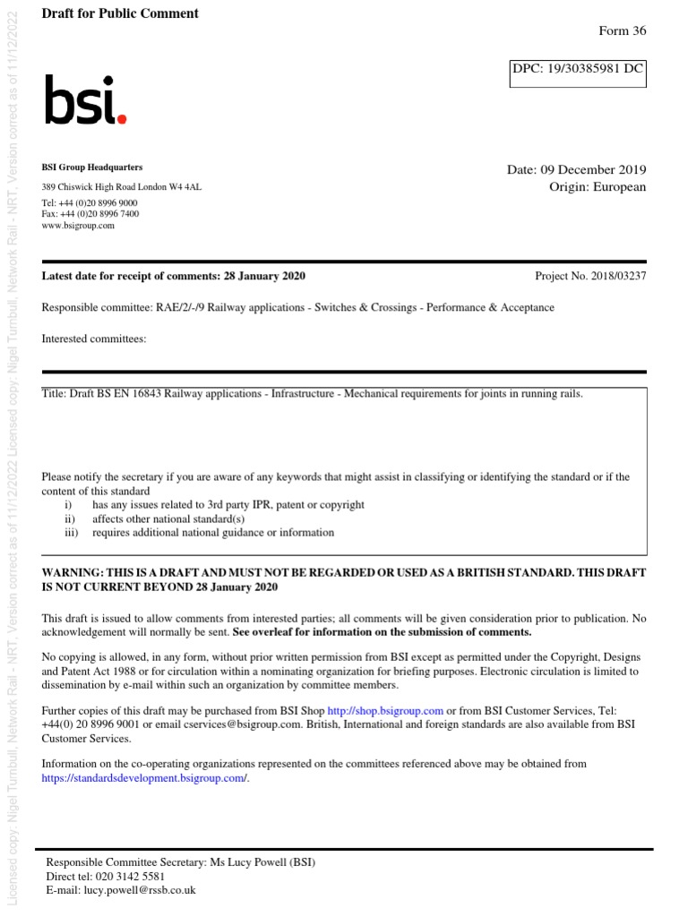 19-30385981 DC - BS en 16843 Mech Reqs For Jointing Rails | PDF