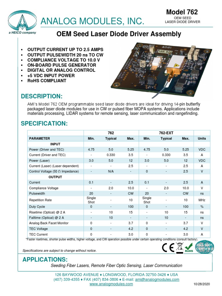 Analog Modules, Inc.: Model 762 | PDF | Amplifier | Laser