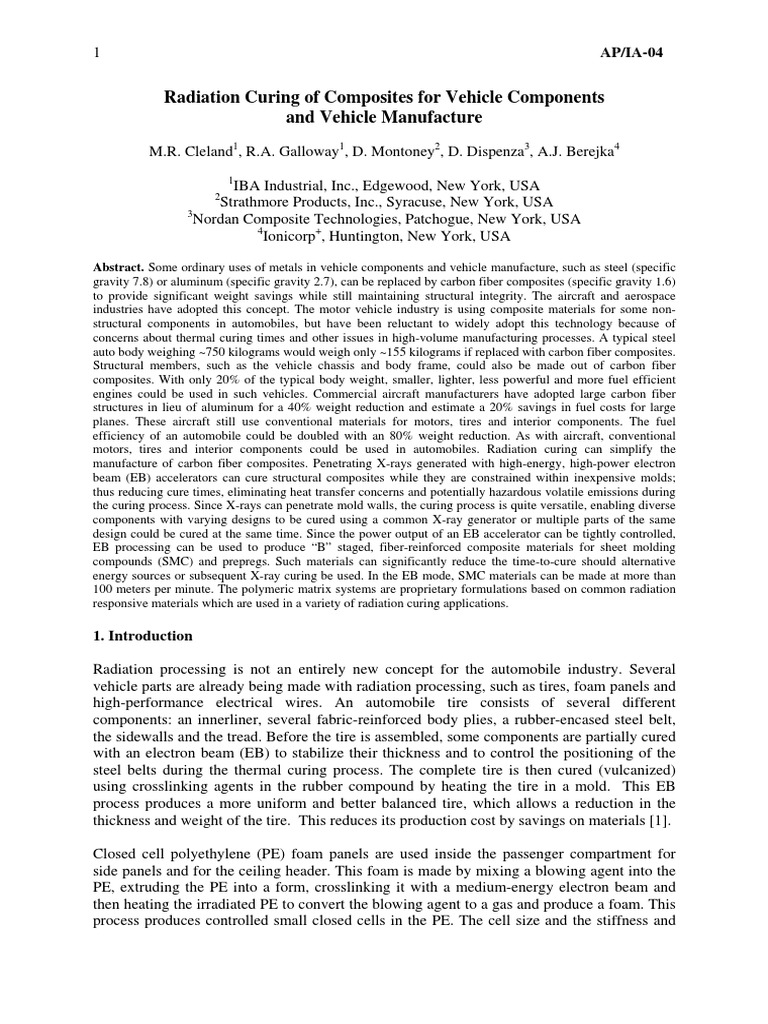 Radiation Curing of Composites For Vehicle Components | PDF | Composite ...