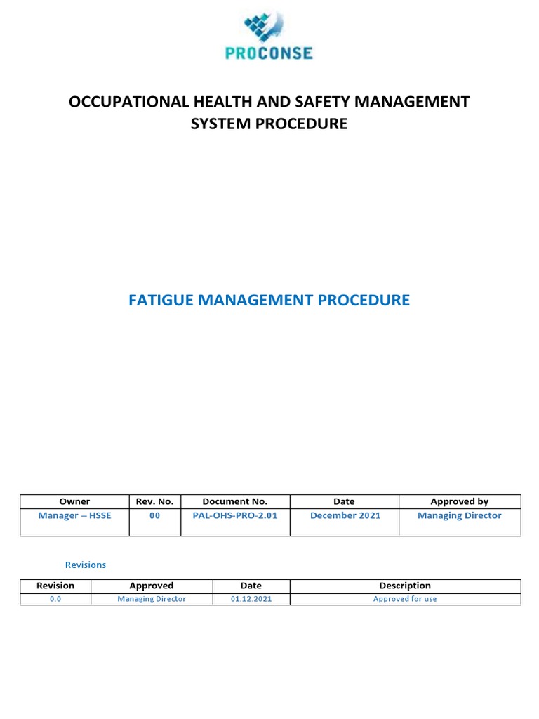 Fatigue Management Procedure | PDF | Shift Work | Occupational Safety And Health