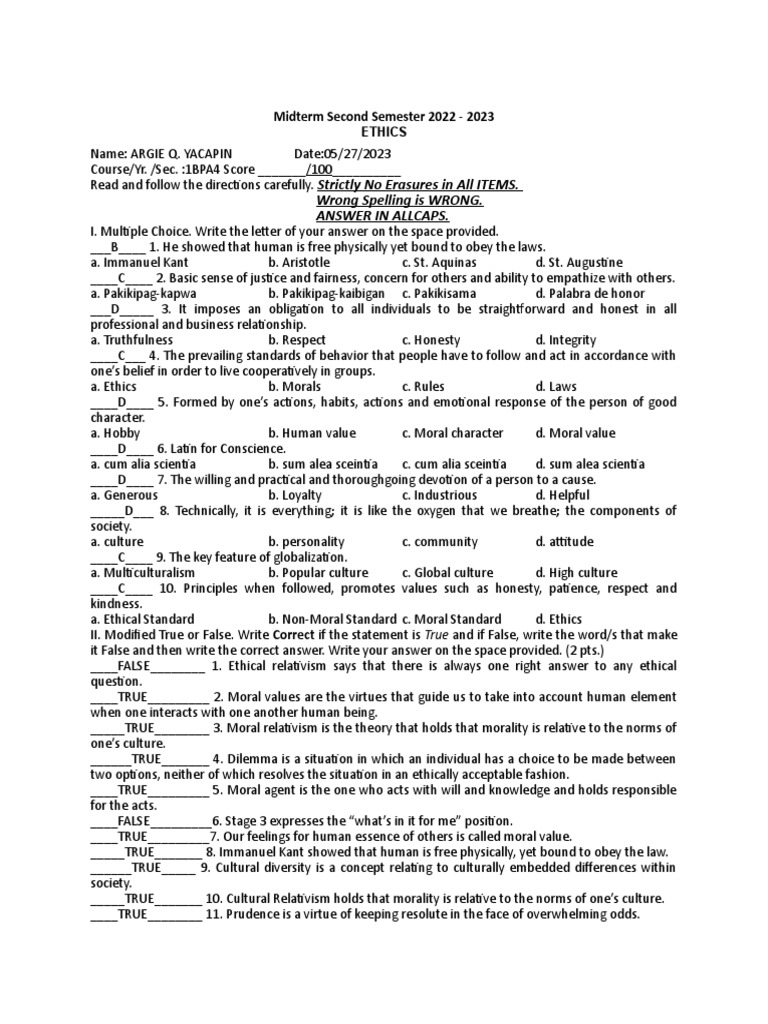 Midterm Ethics | PDF | Morality | Relativism