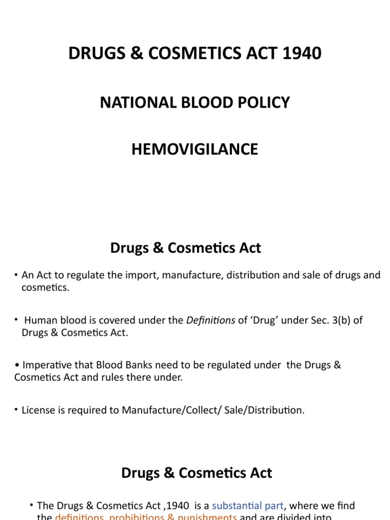 National Blood Policy Hemovigilance Drugs and Cosmetic Act 1 | Download Free PDF | Blood ...