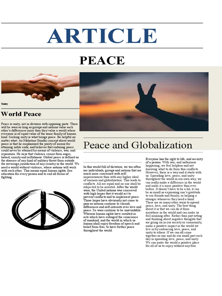 Article About Peace 1 | PDF | Peace | World Peace