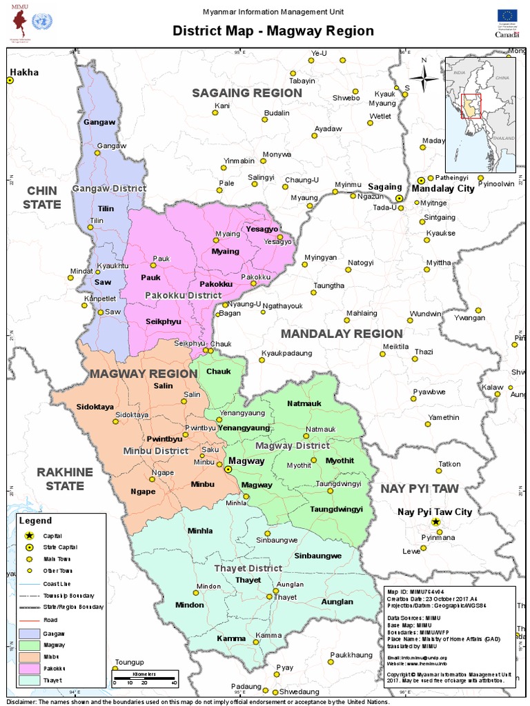 Region Map District Magway MIMU764v04 23oct2017 A4 | PDF | Cartography ...